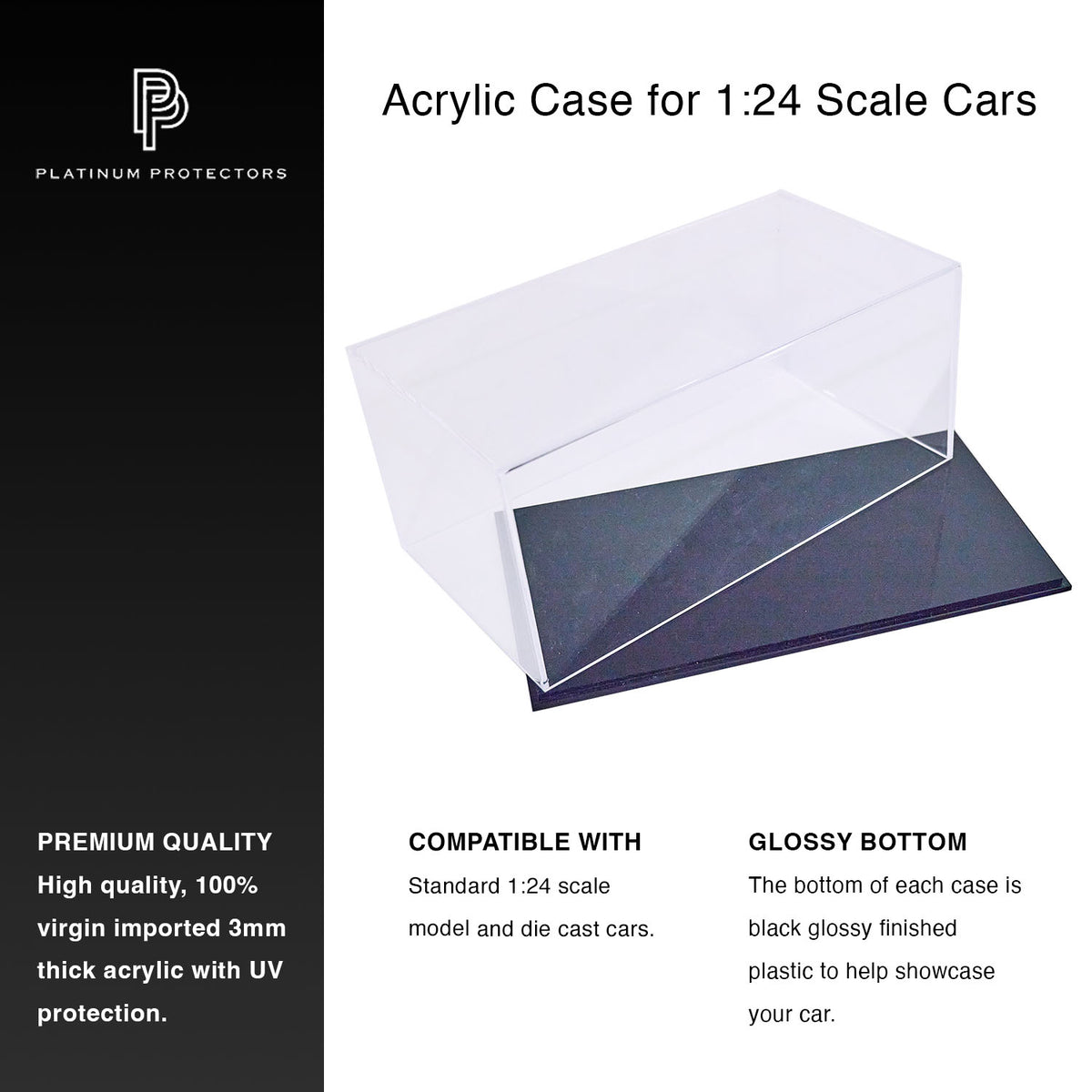 Premium Acrylic Case for 1:24 Scale Die Cast Model Cars with Black Bas ...