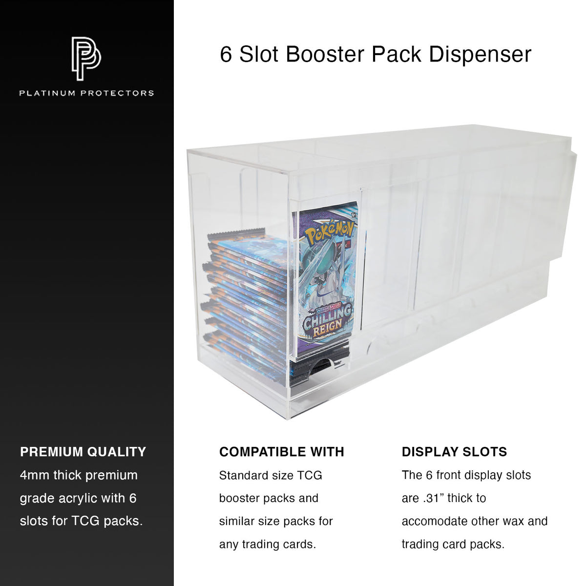 Premium Acrylic Case for TCG Packs 6 Slot Dispenser – Platinum Protectors